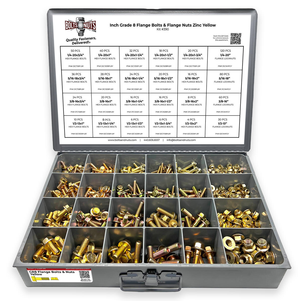 Inch Grade 8 Hex Flange Bolts & Flange Lock Nuts Zinc Yellow Assortment - 693PCS — flangebolts.com