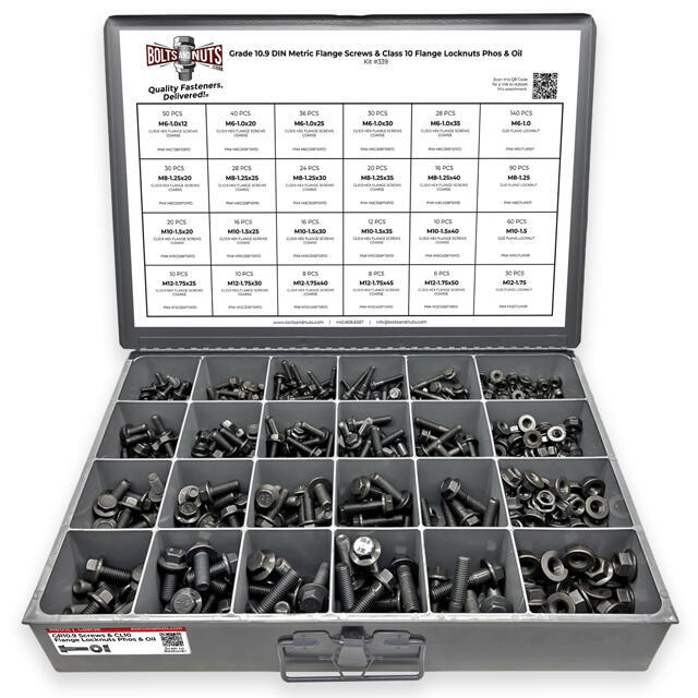 Metric Class 10.9 Hex Flange Frame Bolts & Nuts Assortment Phos & Oil ...